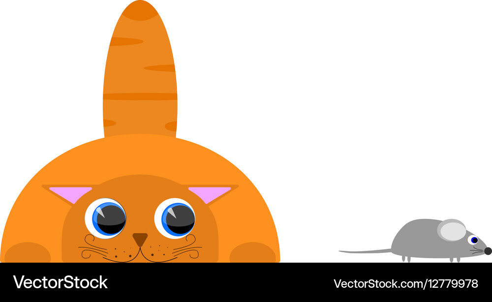 Red cat hunting for mouse isolated on a white Vector Image