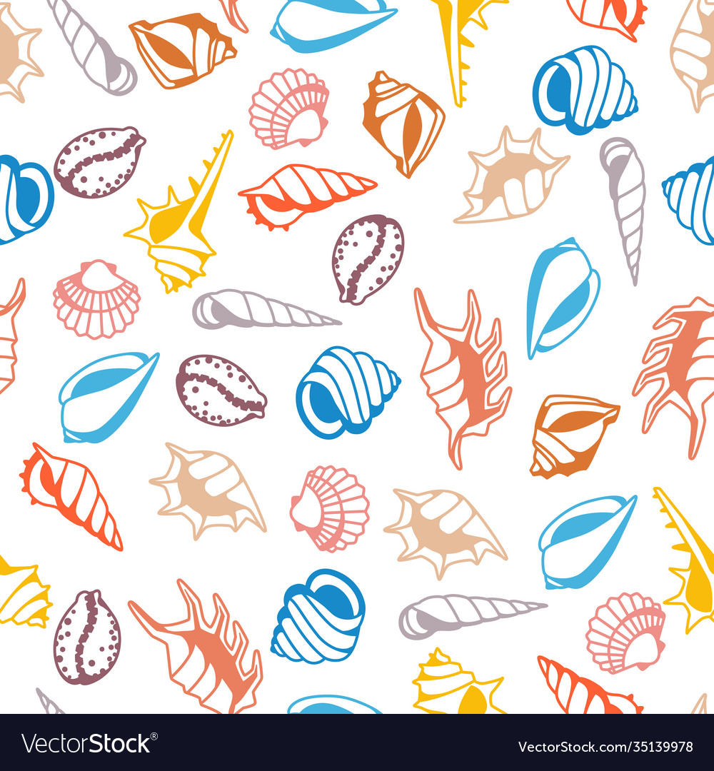 Seamless pattern with seashells Royalty Free Vector Image