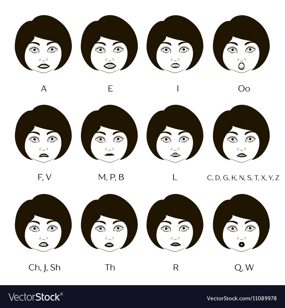 Set of character lip-sync Royalty Free Vector Image Set of character lip-sync Royalty Free Vector Image
