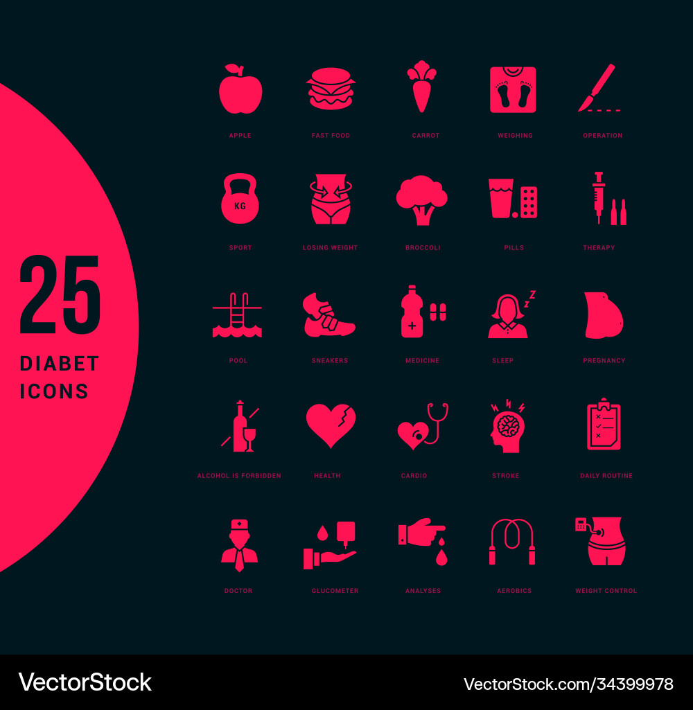 Set simple icons diabet Royalty Free Vector Image