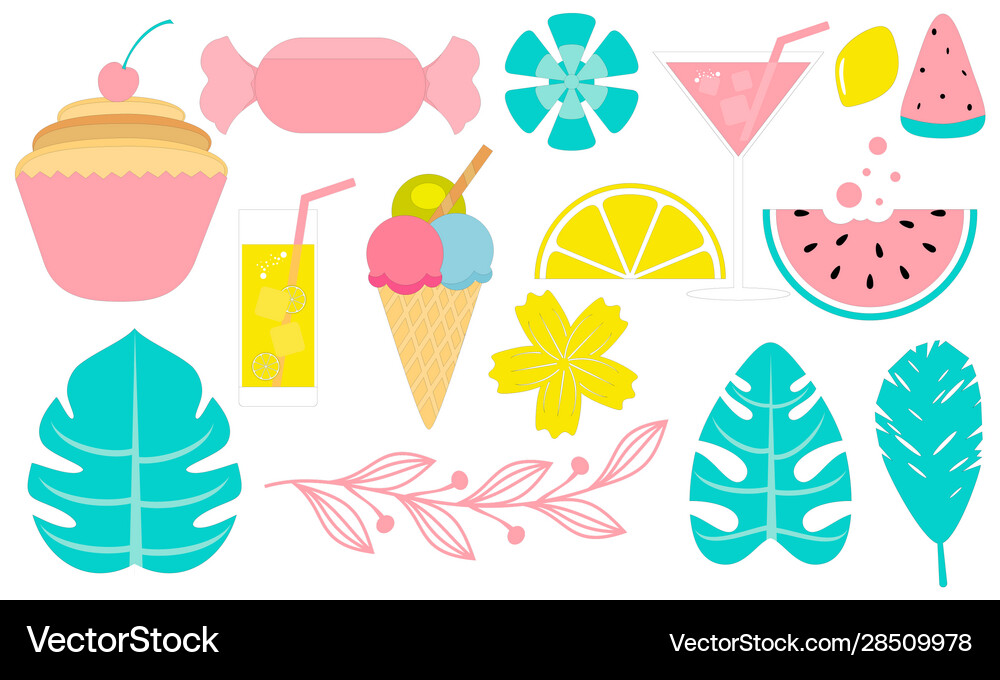 Set summer and vacation elements cute cartoon Vector Image