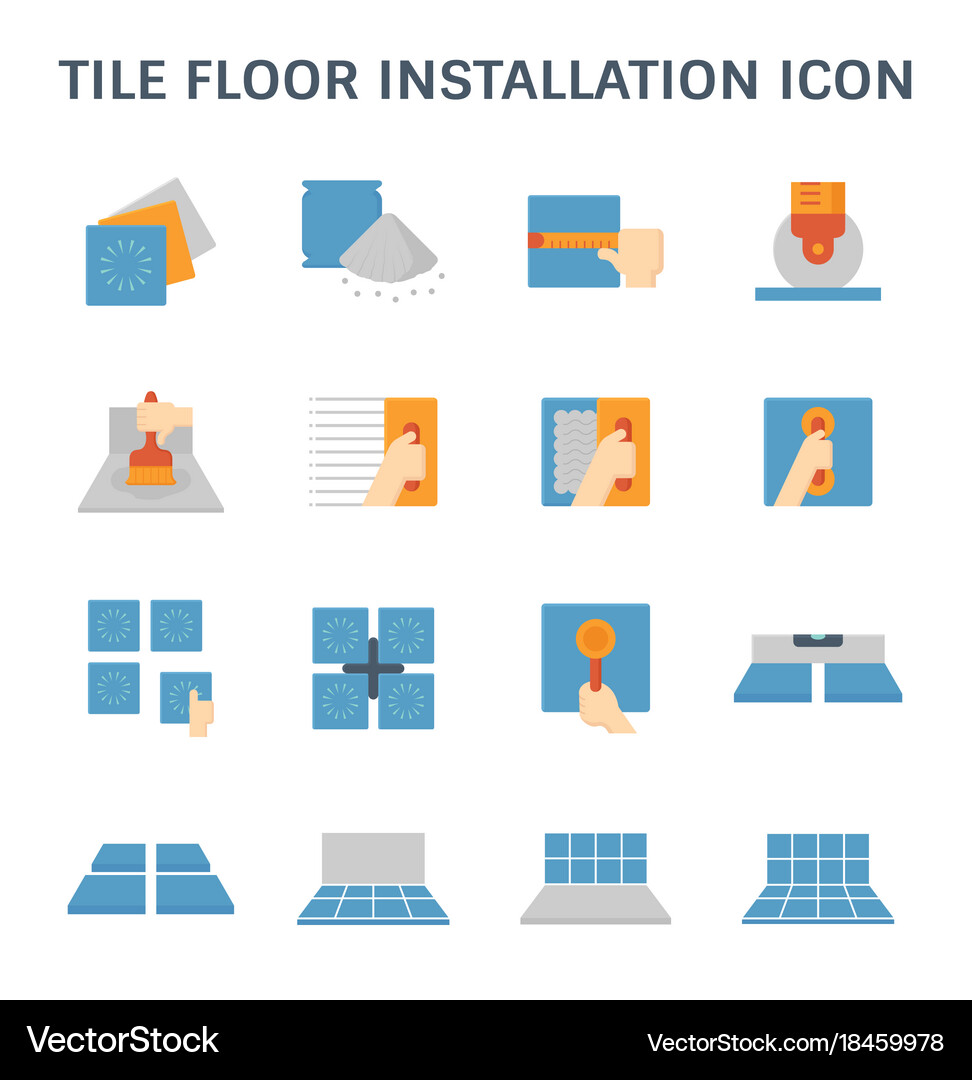 Tile Flooring Icons - Installation & Repair Vector Image
