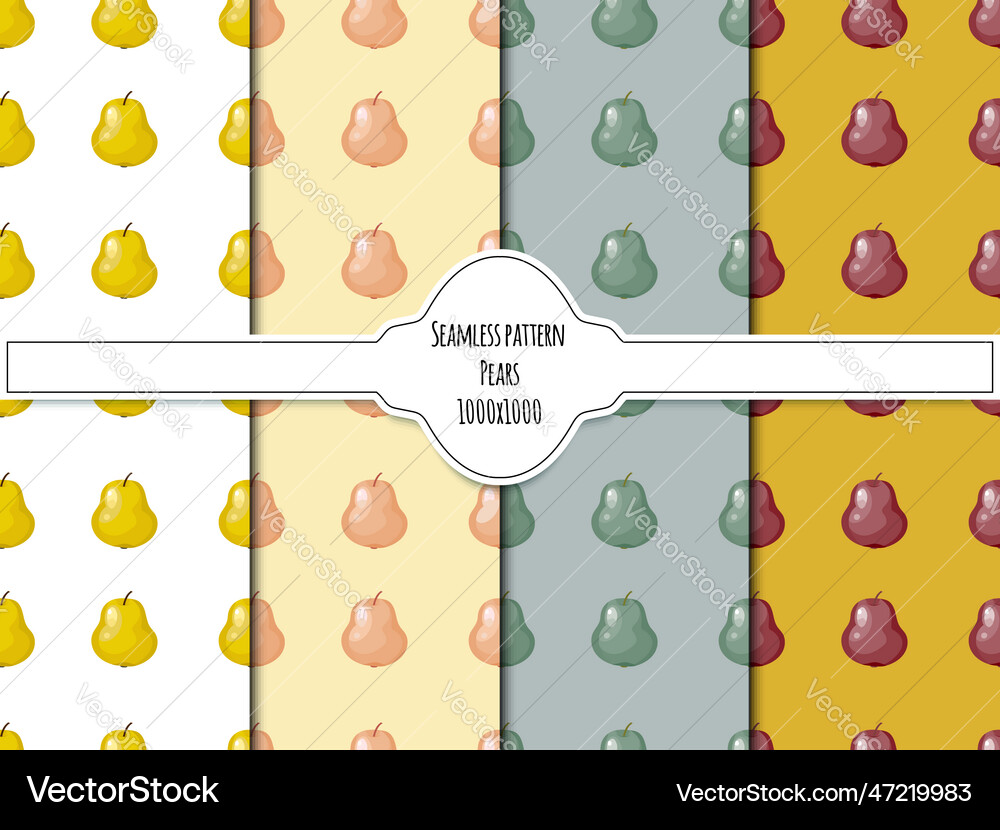 A set of pears seamless patterns 1000 by 1000 Vector Image