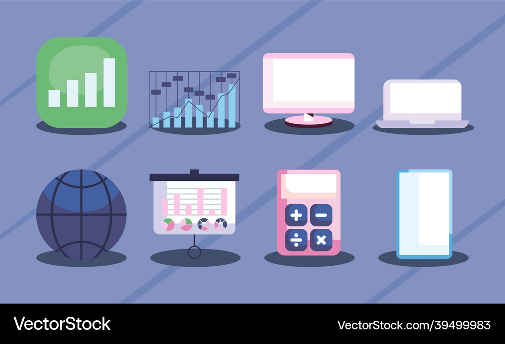 Financial management online icon set Royalty Free Vector