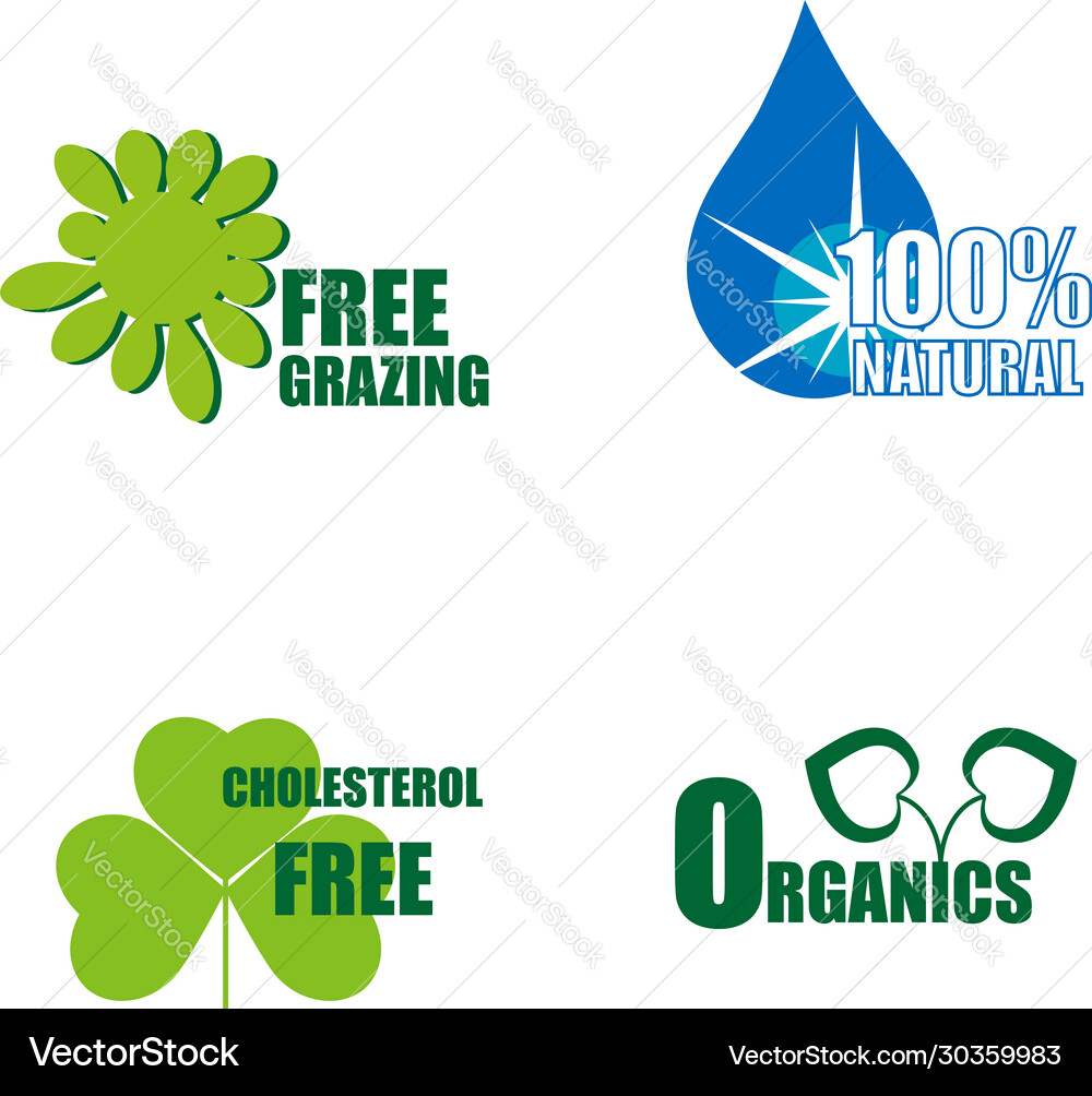 Four healthy food labels Royalty Free Vector Image