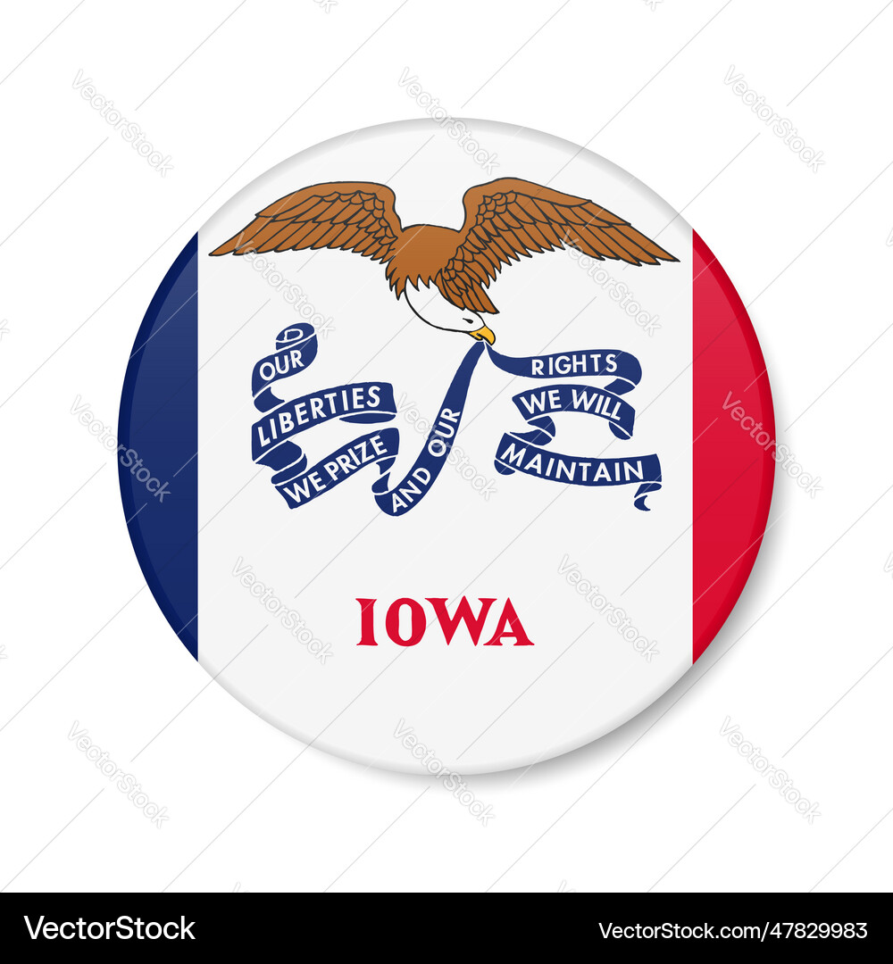 Iowa flag circle button icon us state round badge Vector Image