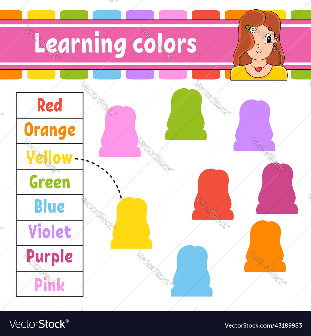 Learning colors education developing worksheet Vector Image