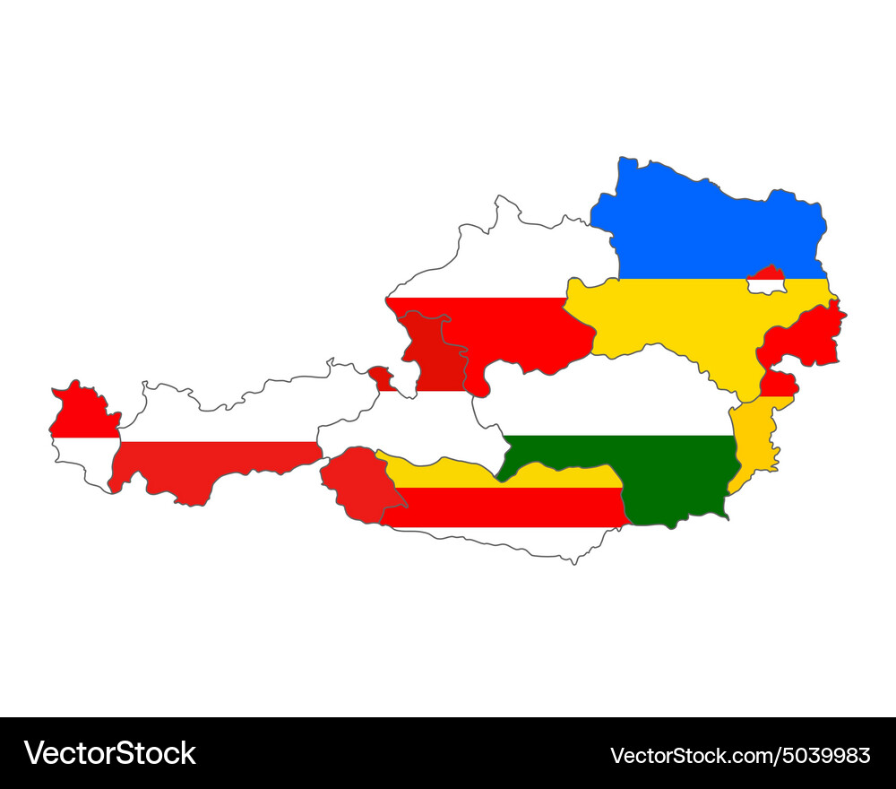 Map of austria with flag states Royalty Free Vector Image