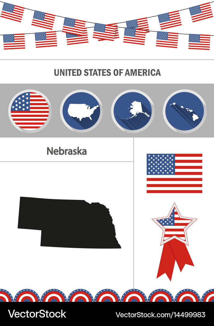 Map of nebraska set flat design icons Royalty Free Vector