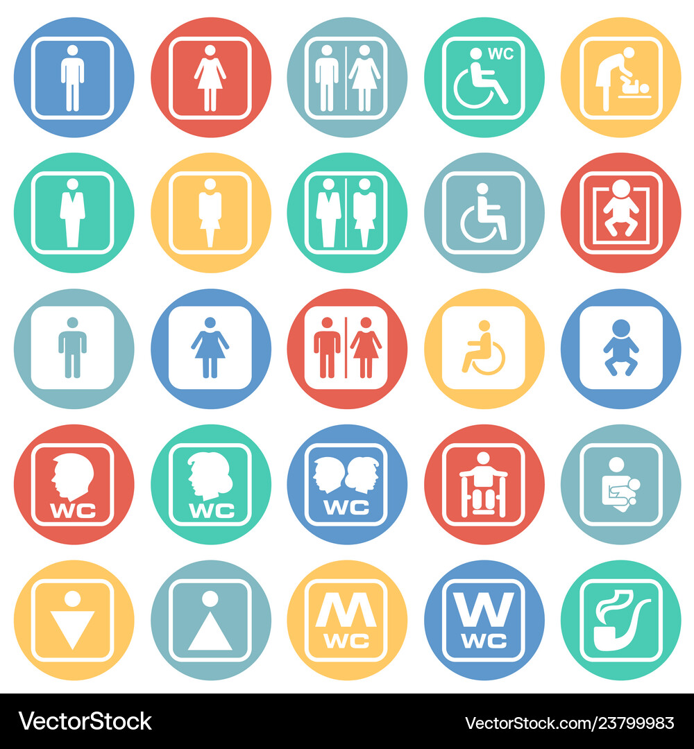 Restroom icons set on color circles white Vector Image