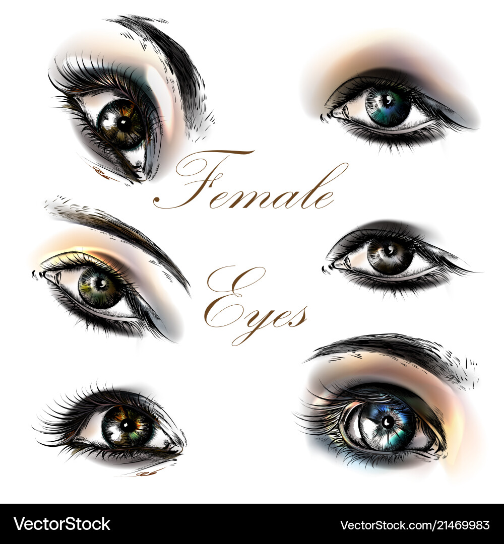 Set hand drawn detailed eyes for design Royalty Free Vector