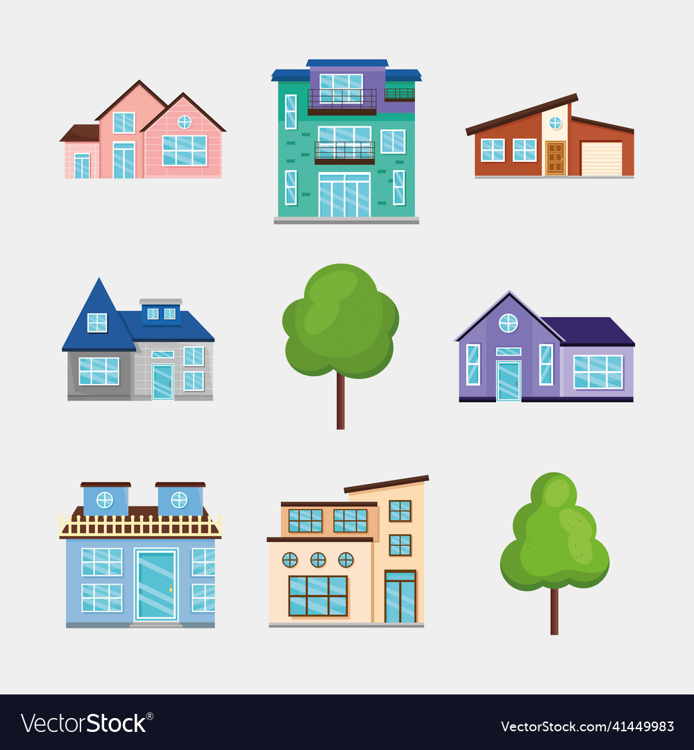 Seven dream houses icons Royalty Free Vector Image