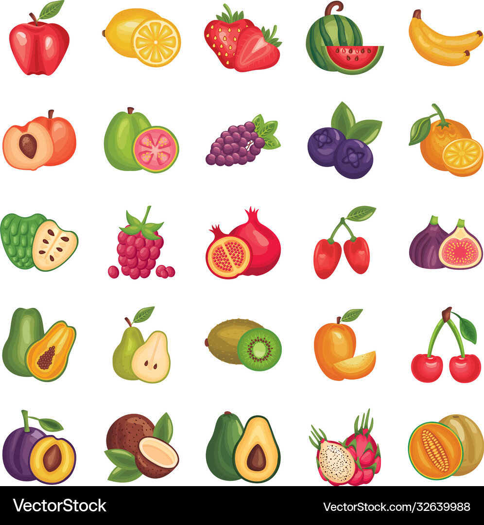 Bundle fresh fruits set icons Royalty Free Vector Image