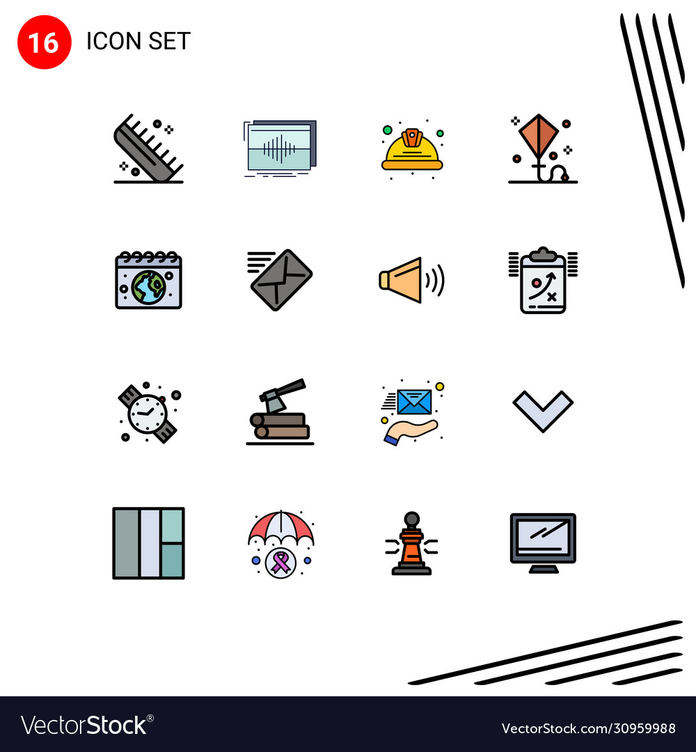 Editable line pack 16 simple flat color filled Vector Image