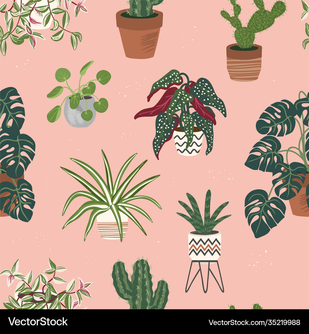 House plants seamless pattern trendy home decor Vector Image