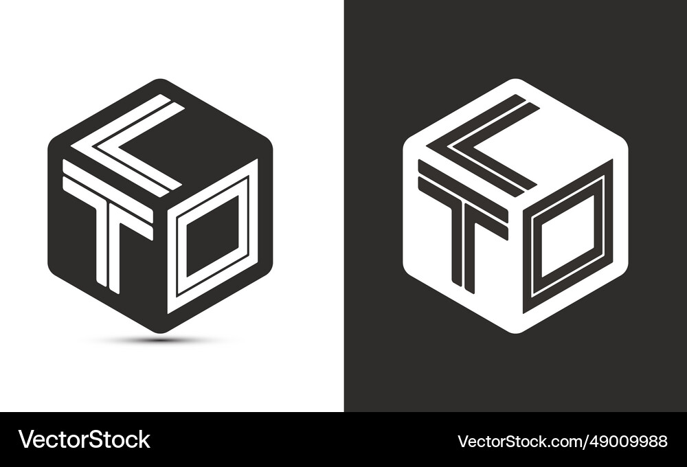 Lto letter logo design with cube modern Royalty Free Vector