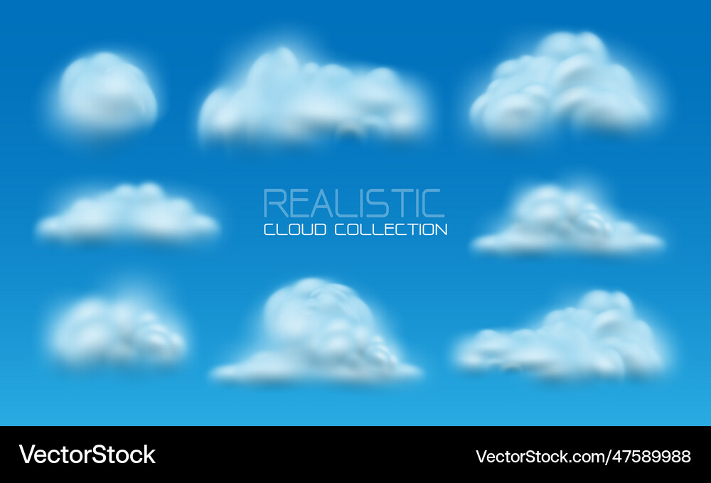 Realistic white cloud fog smoke set collection Vector Image