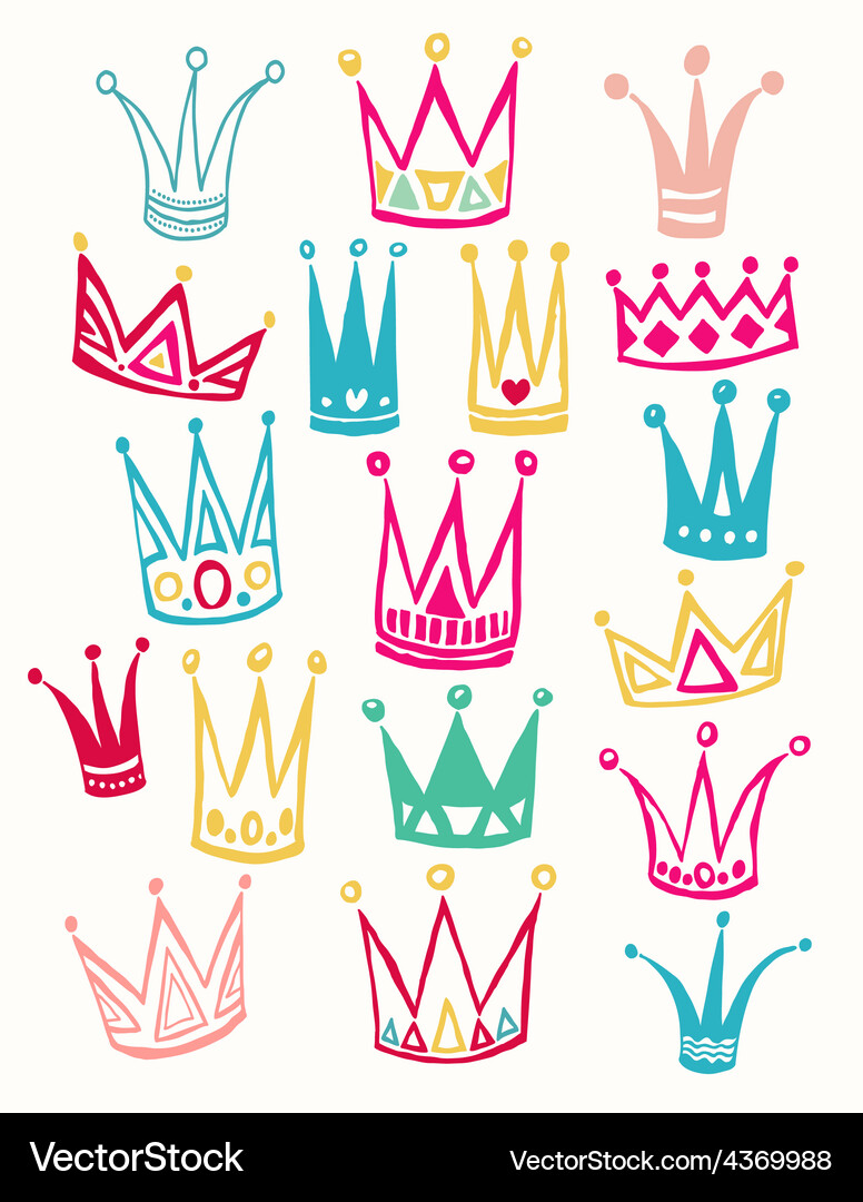 Set cute cartoon crowns hand drawing Royalty Free Vector