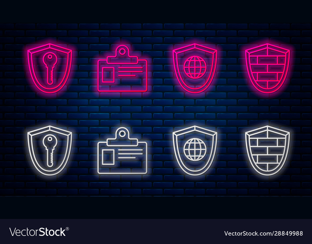 Set Line Identification Badge Shield With World Vector Image