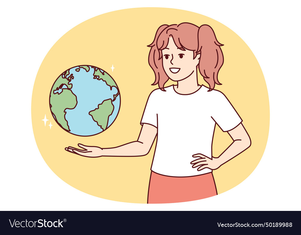 Teenage girl with globe studies geography Vector Image