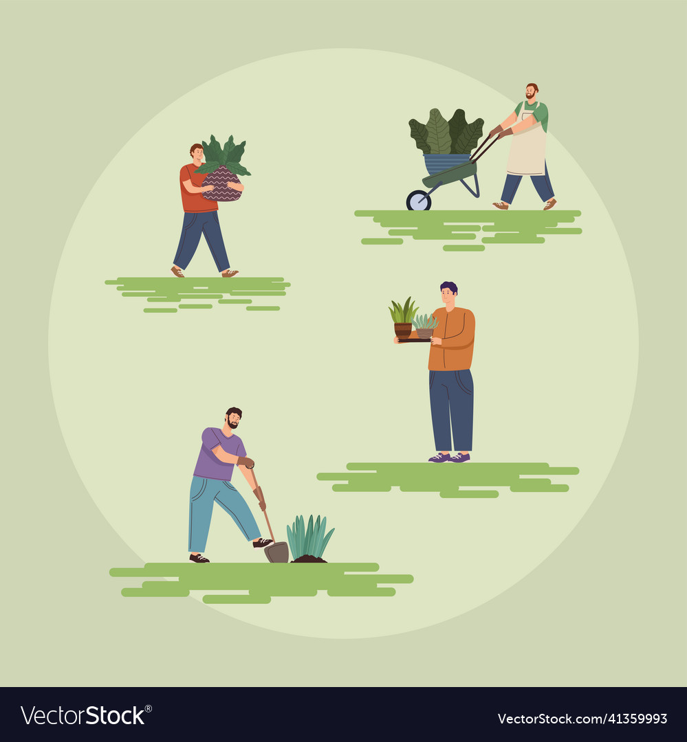 Four gardeners workers characters Royalty Free Vector Image Four gardeners workers characters Royalty Free Vector Image