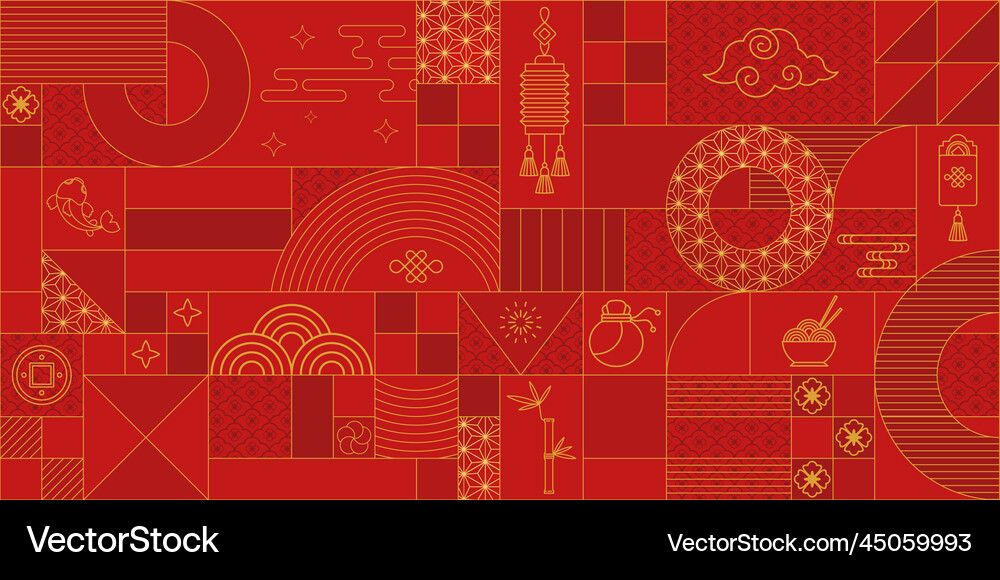 Geometric chinese pattern red golden asian luxury Vector Image