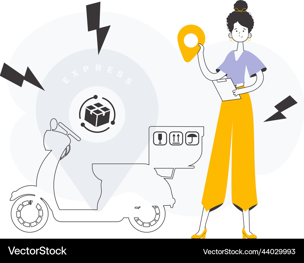 Girl courier line art style Royalty Free Vector Image