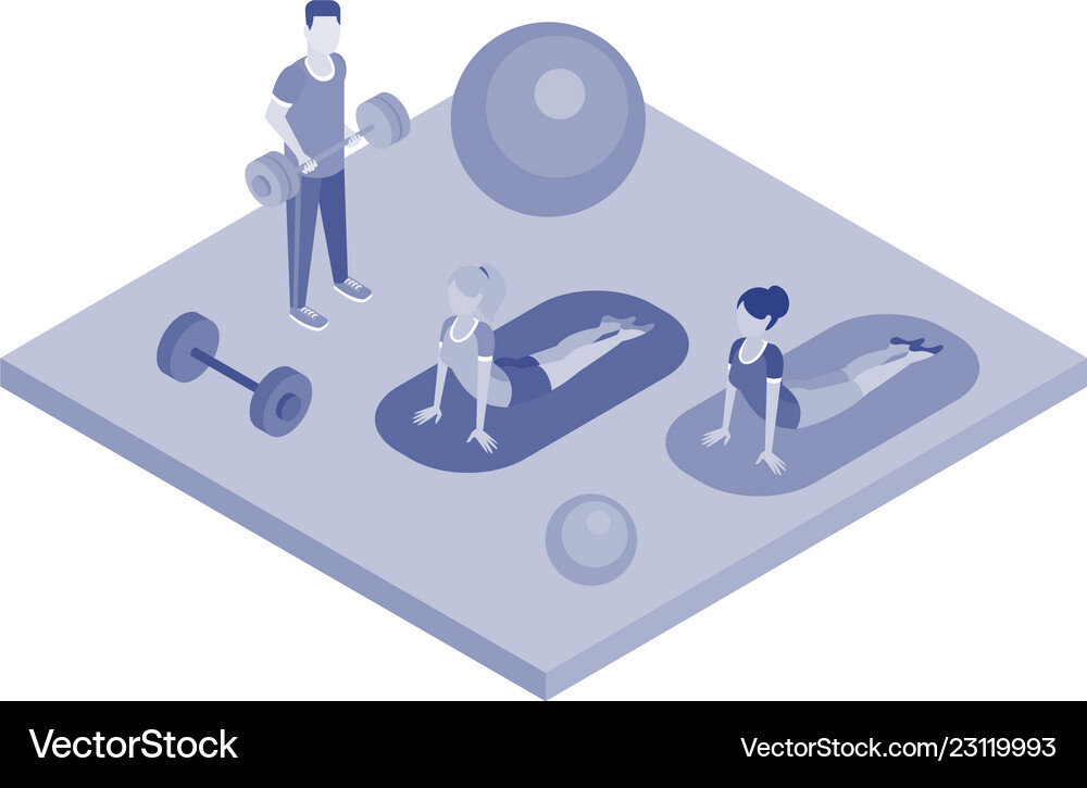 Monochrome isometric gym man Royalty Free Vector Image