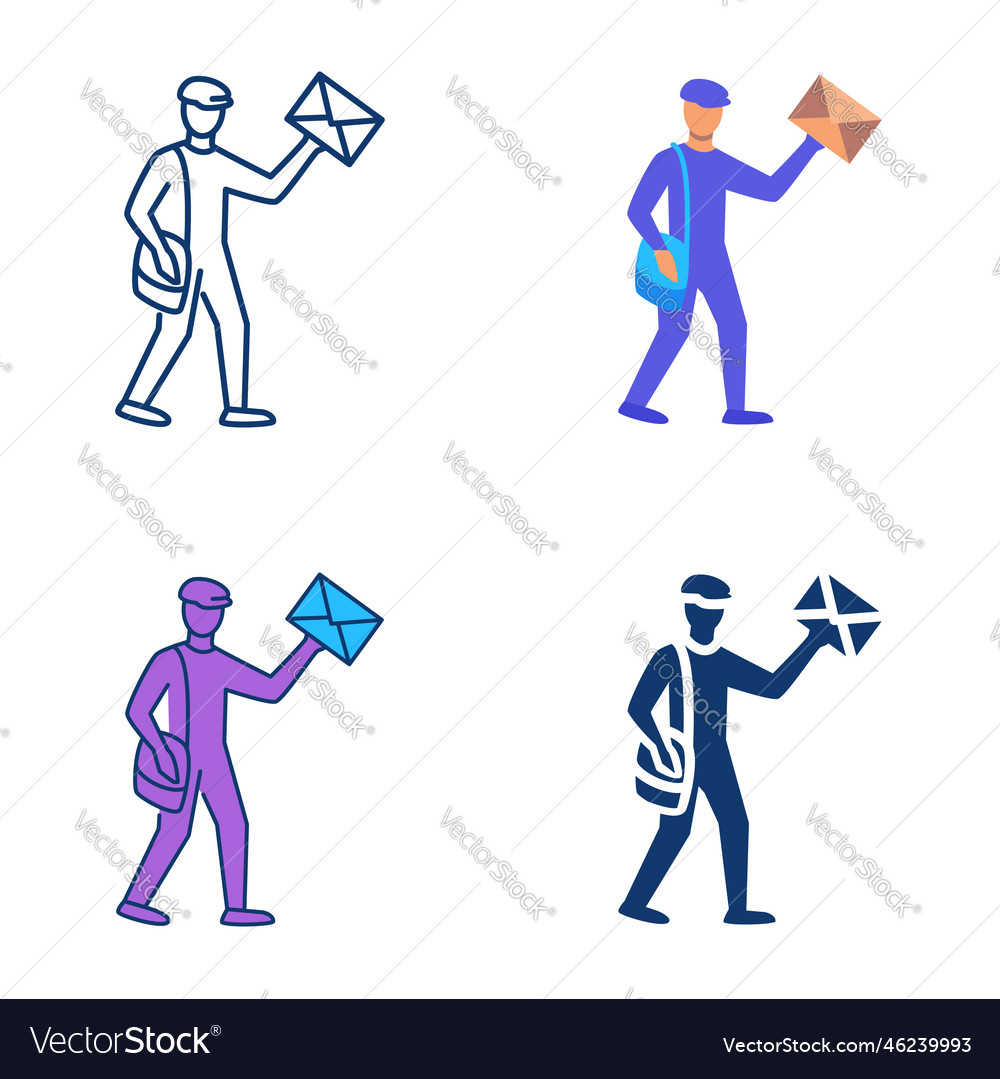 Postman with letter icon set Royalty Free Vector Image