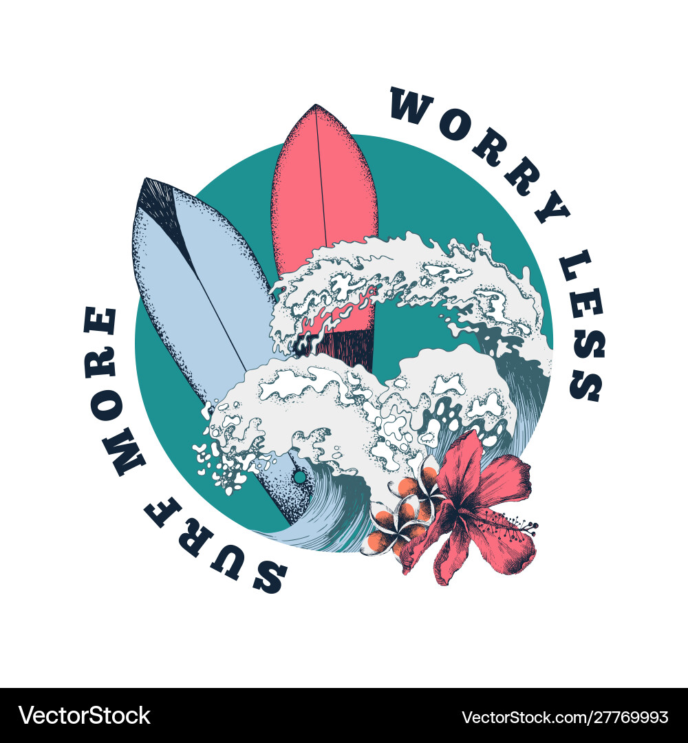 Surf emblem with longboards waves and tropical Vector Image