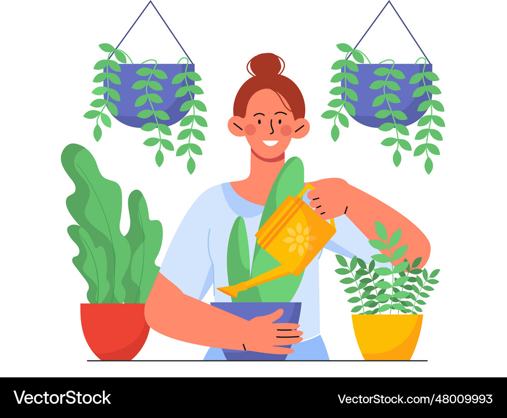 Woman watering plants concept Royalty Free Vector Image