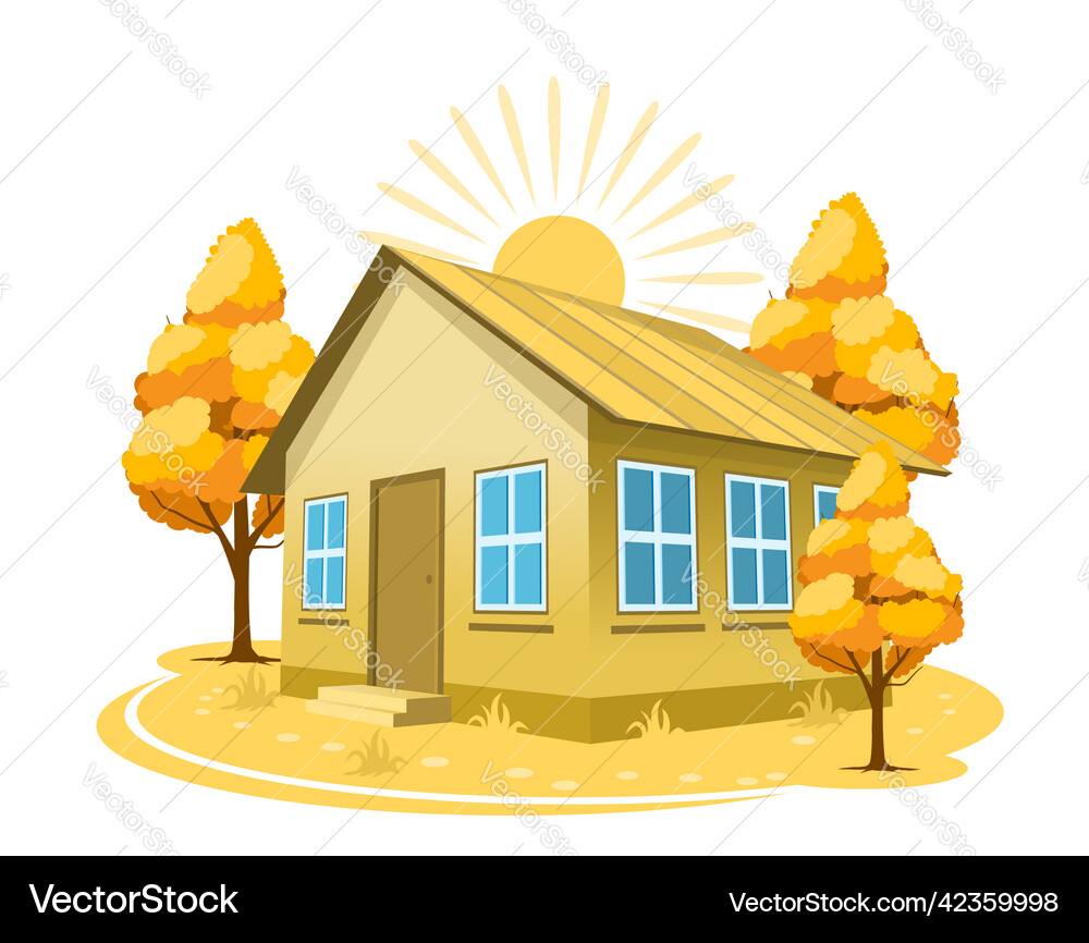 Autumn landscape house surrounded by trees Vector Image
