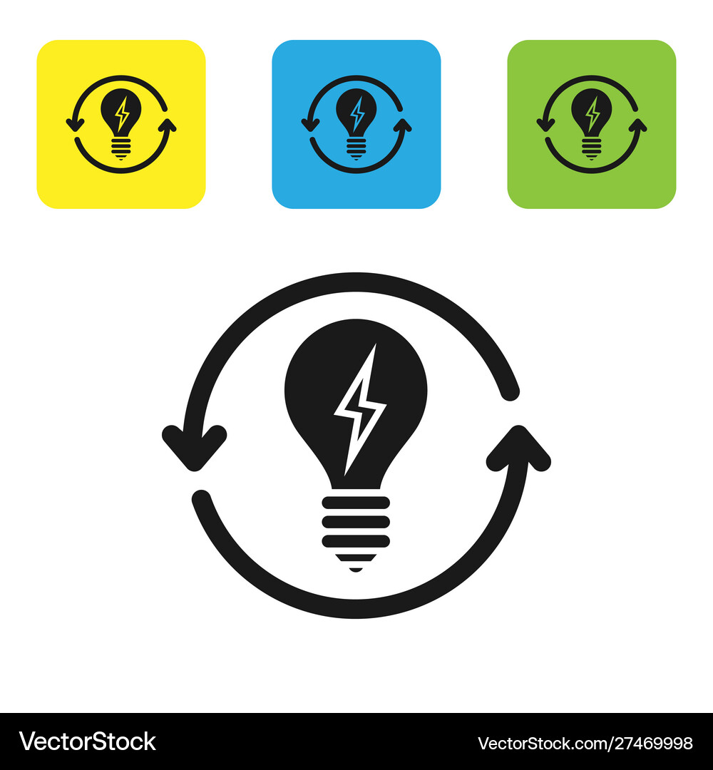 Black recycle and light bulb with lightning symbol