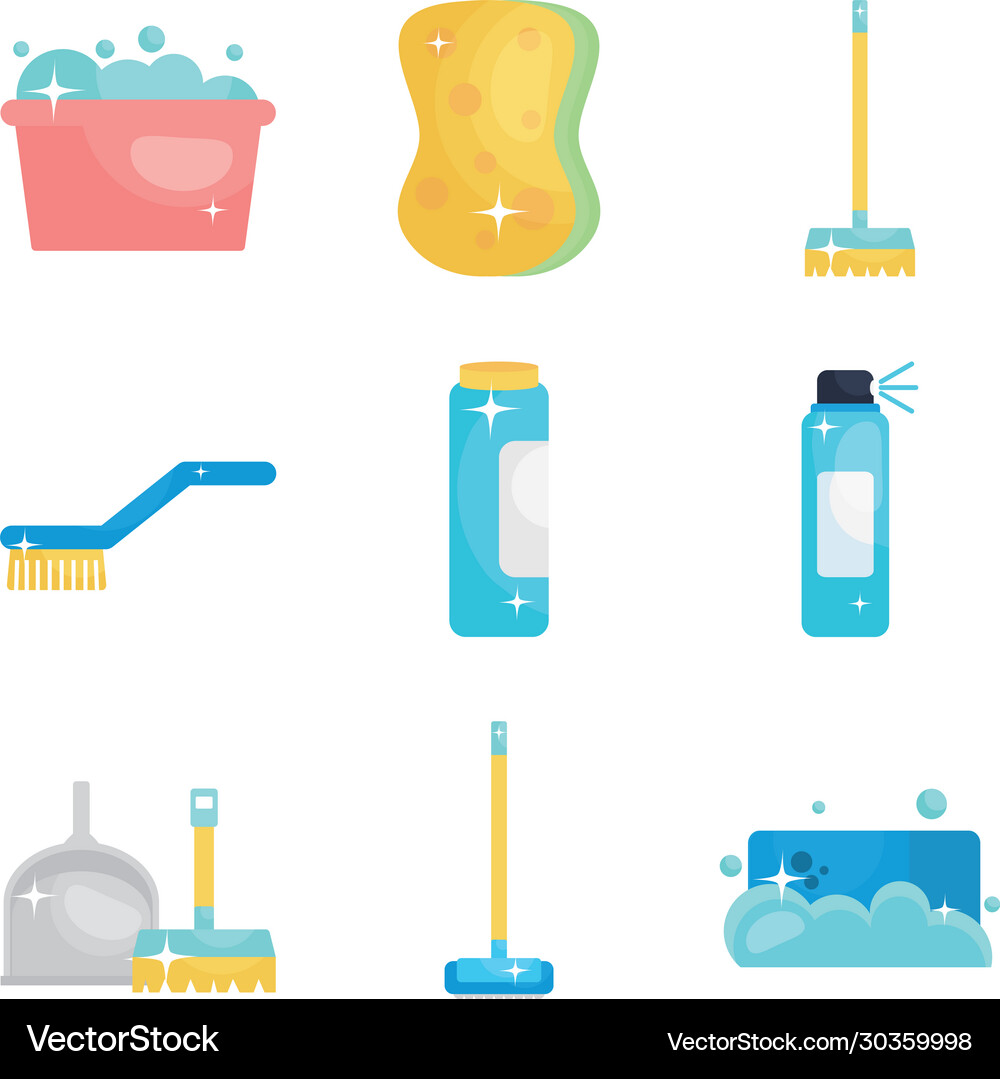 Brooms and cleaning tools icon set flat style Vector Image
