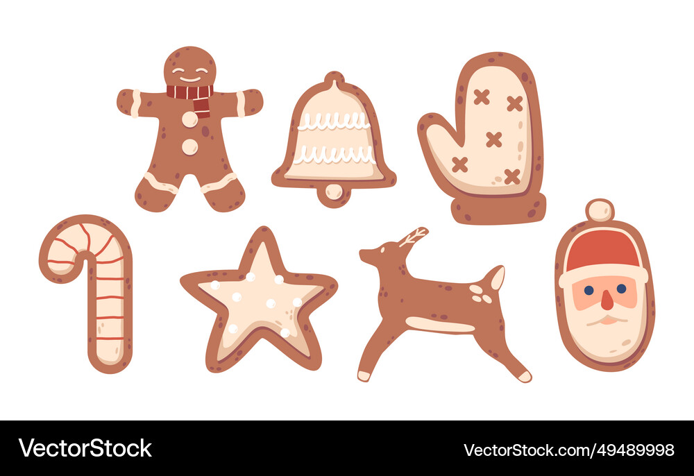Christmas gingerbread cookies with festive icing Vector Image