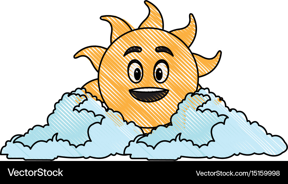 Drawing cute smiling cartoon sun and cloud Vector Image