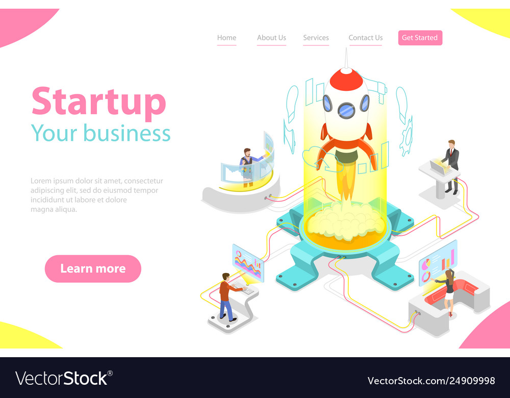 Flat isometric landing page template new Vector Image