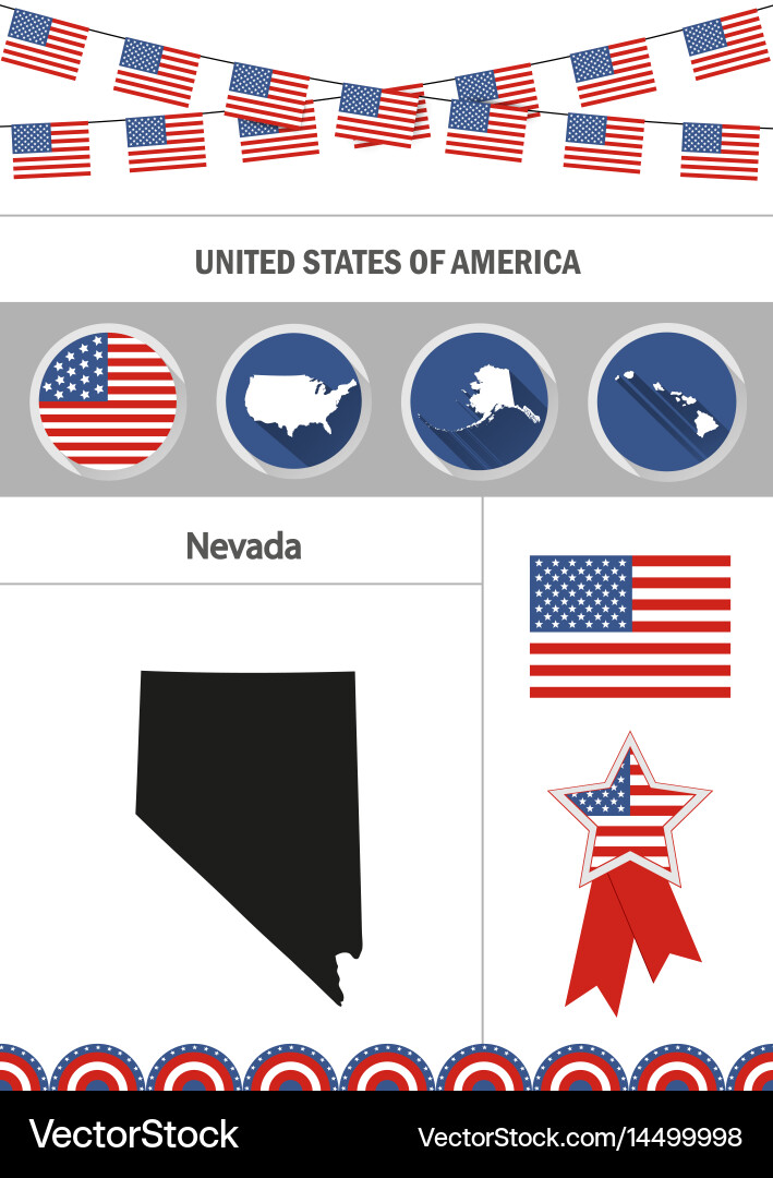 Map of nevada set flat design icons Royalty Free Vector