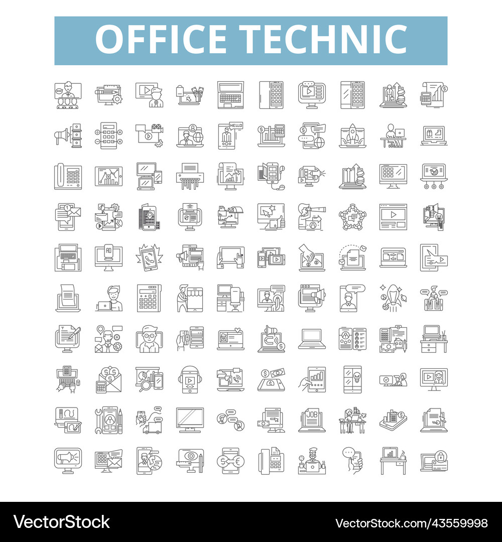 Office technic icons line symbols web signs Vector Image