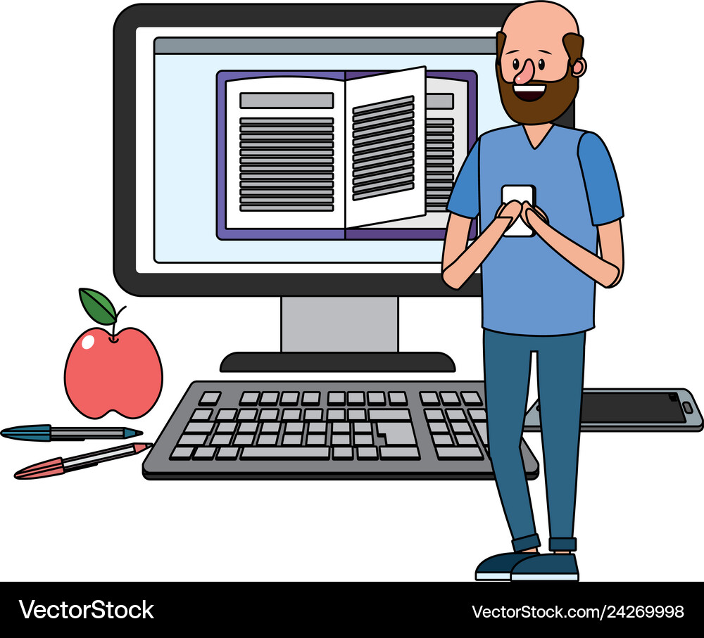 Online education man cartoon Royalty Free Vector Image