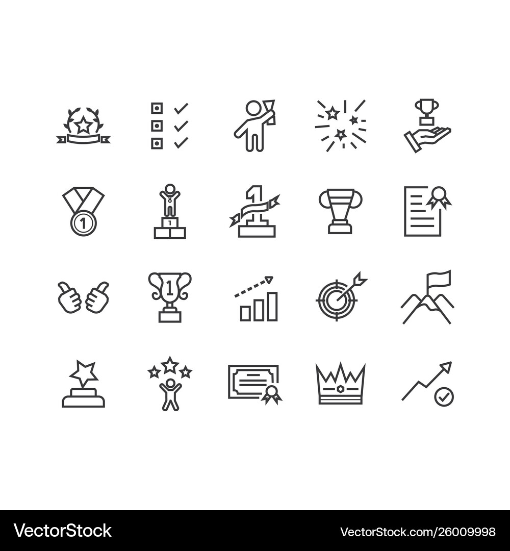 Simple set success related line icons Royalty Free Vector