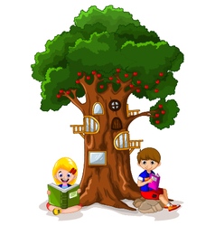 Apple tree house cartoon Royalty Free Vector Image
