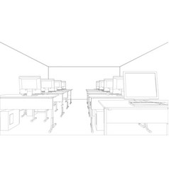 Computer class with tables and computers Vector Image