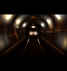 Subway train in metro tunnel front view locomotive