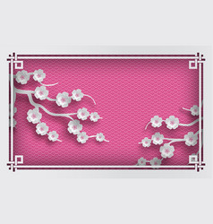 Oriental frame on pink chinese pattern background Vector Image