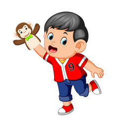 Children playing puppet in stage Royalty Free Vector Image