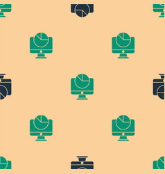 Green and black computer monitor with graph chart Vector Image