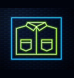 Glowing neon line t-shirt icon isolated on brick Vector Image