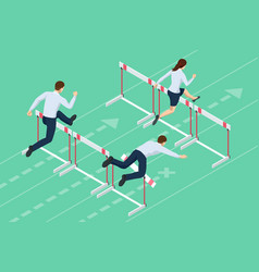 Competition businessmen jump over barriers Vector Image