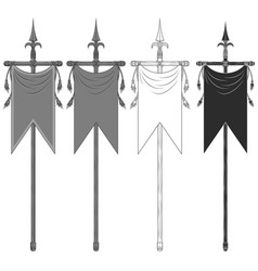 Three types of medieval pennant on a spear Vector Image